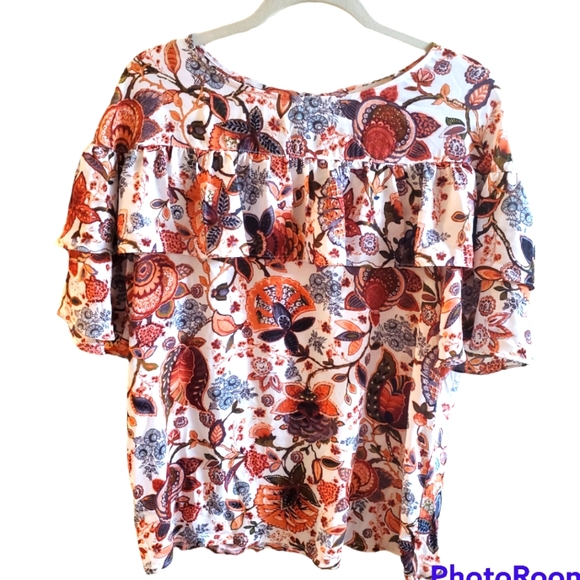 LOFT | Tops | Loft Floral Fall Garden Ruffle Top Blouse Beautiful New ...